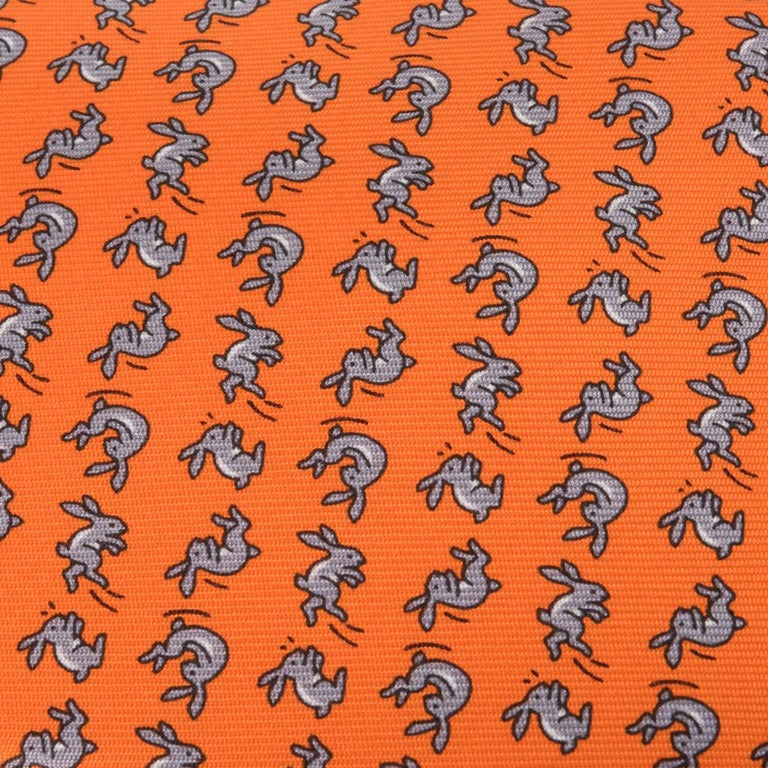 Hermes Tie Cabrioles Rabbit Orange Vif / Gris New w/ Box at 1stDibs ...