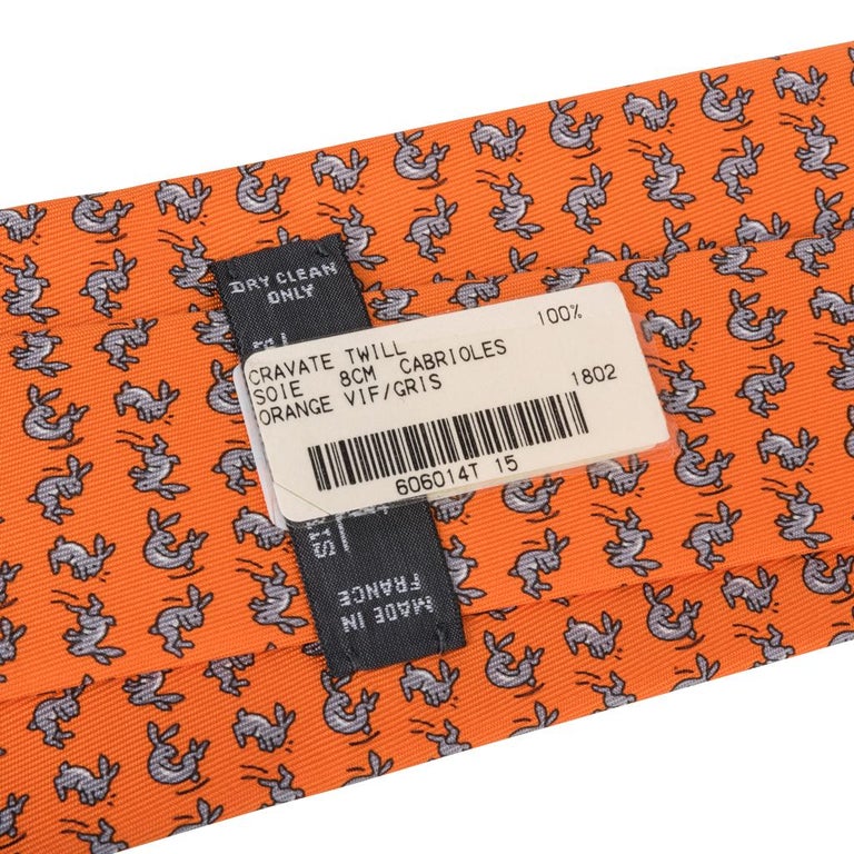 Hermes Tie Cabrioles Rabbit Orange Vif / Gris New w/ Box at 1stDibs ...