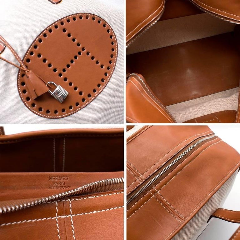 Hermes Toile and Barenia Leather XL Evelyne Travel Bag at 1stDibs