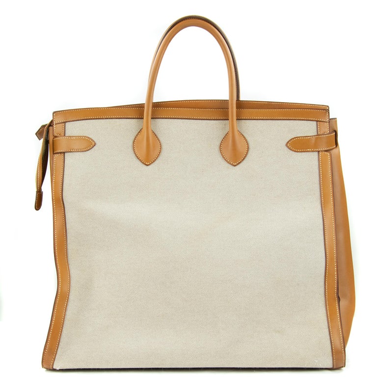 Hermes Toile and Vache Natural Weekend Bag GHW at 1stDibs | hermes weekend