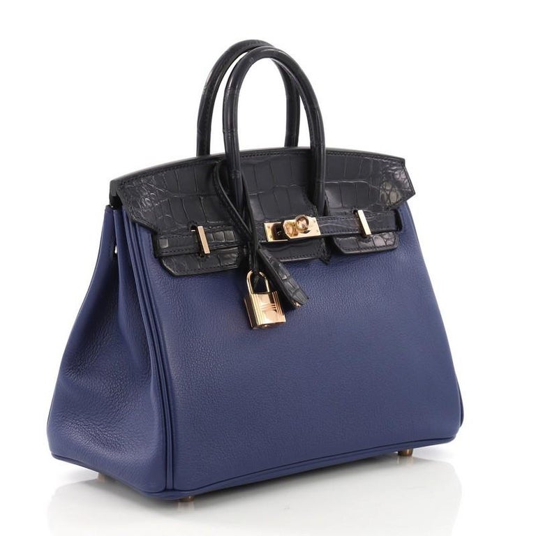 Hermes Touch Birkin Handbag Blue Novillo with Blue Matte Alligator at ...