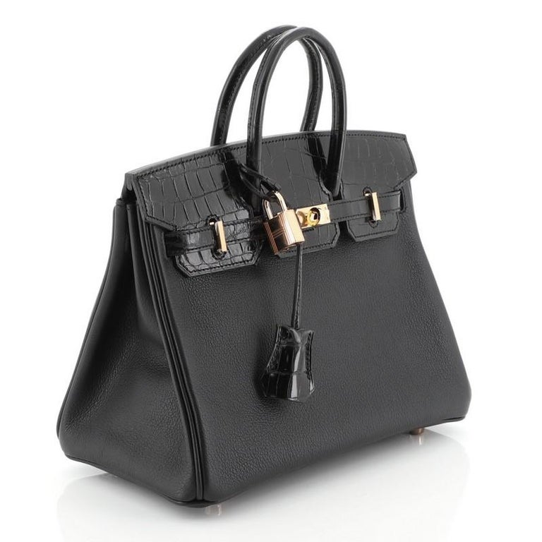 Hermes Touch Birkin Handbag Noir Novillo With Shiny Niloticus Crocodile ...