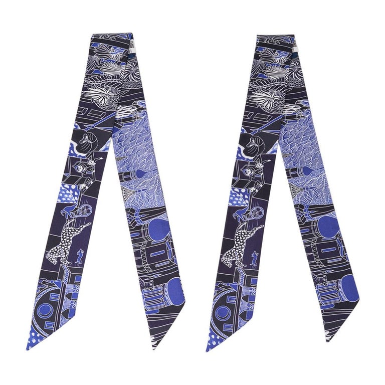 Hermes Twilly Animapolis Marine and Royal Bleu Set of 2 New w/Box at ...
