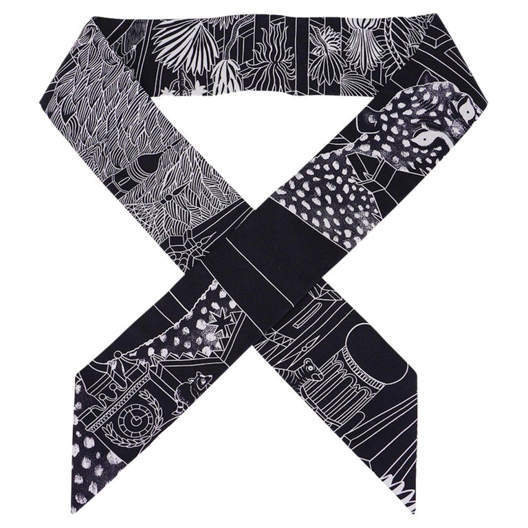 Hermes Twilly Animapolis Noir / Blanc Silk Scarf New w/Box at 1stDibs ...