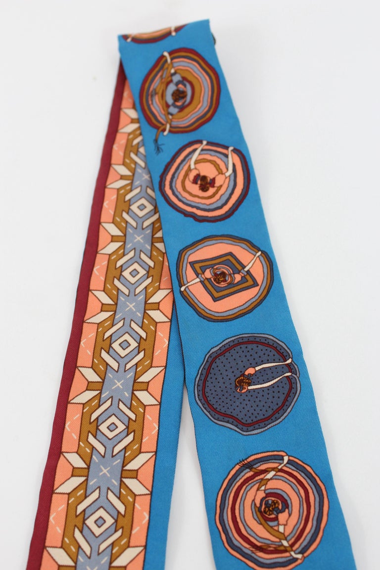 Hermes Twilly Blue Pink Silk Geometric Scarf at 1stDibs