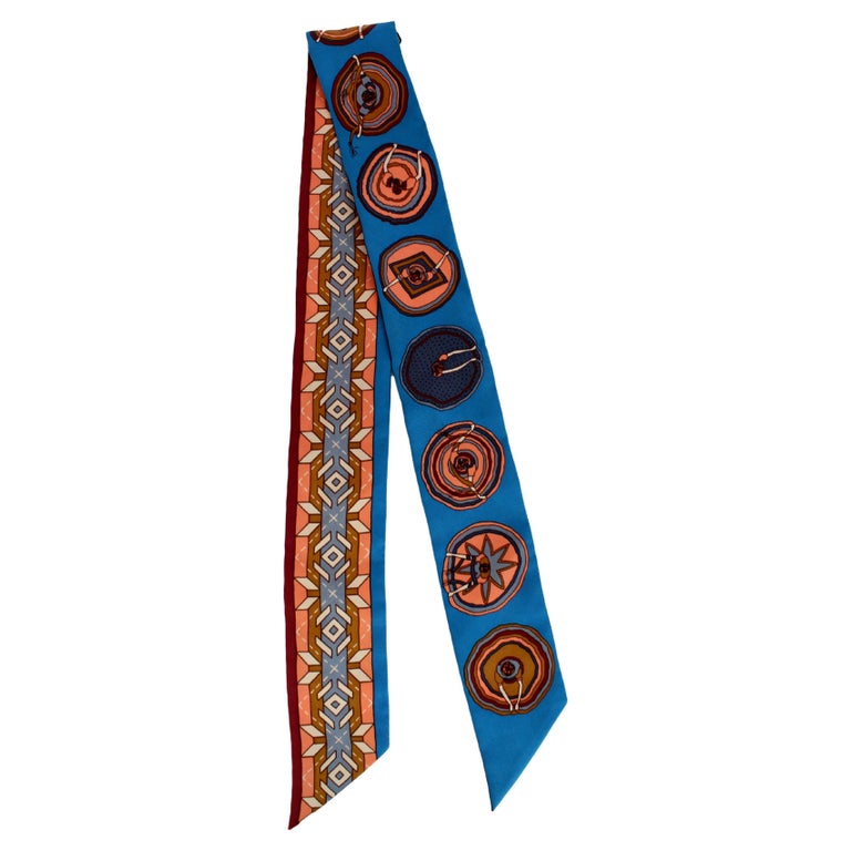 Hermes Twilly Blue Pink Silk Geometric Scarf at 1stDibs