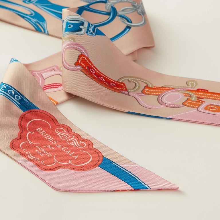 Hermes Twilly Brides de Gala Appliqué Piqué Silk Multicolor For Sale at 1stDibs
