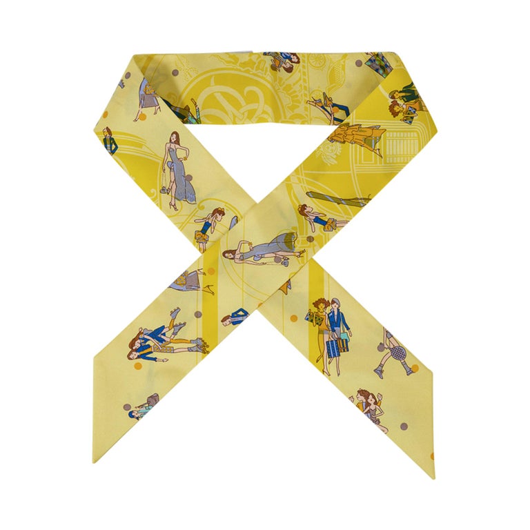 Hermes Twilly Ex-Libris Les Parisiennes Jaune Soufre / Gris Set of 2 ...