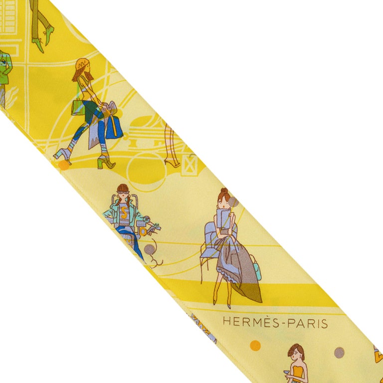 Hermes Twilly Ex-Libris Les Parisiennes Jaune Soufre / Gris Set of 2 New w/Box at 1stDibs | ex ...