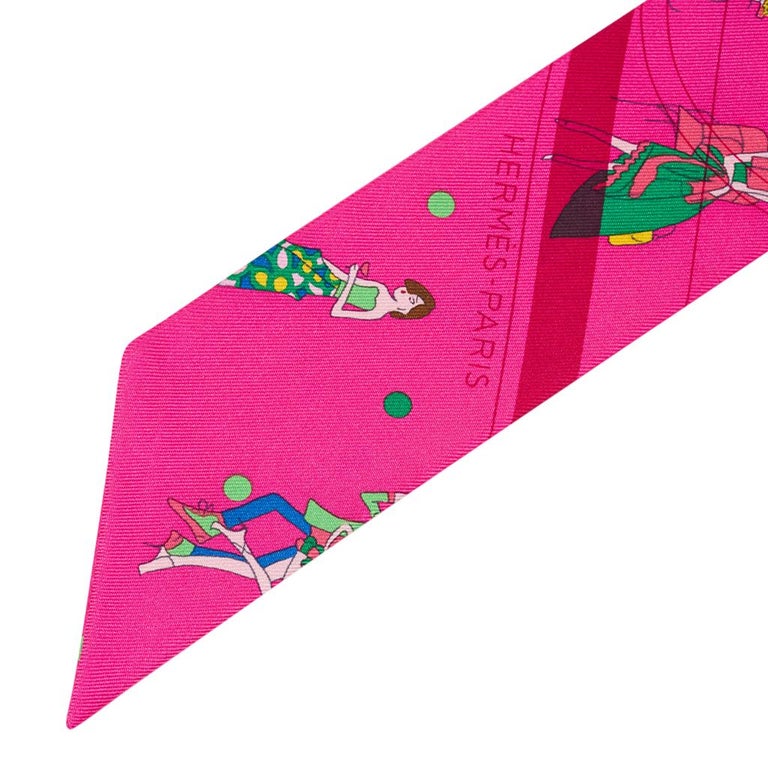 Hermes Twilly Ex-Libris Les Parisiennes Rose Indien / Vert / Bleu Set of 2 For Sale at 1stDibs ...