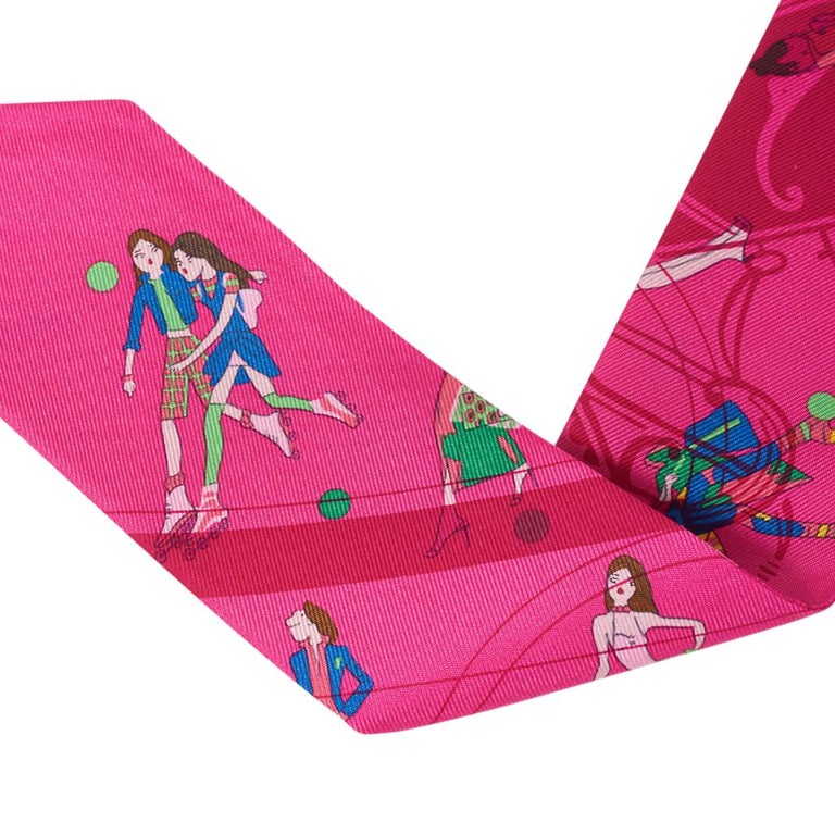 Hermes Twilly Ex-Libris Les Parisiennes Rose Indien / Vert / Bleu Set of 2 For Sale at 1stDibs ...