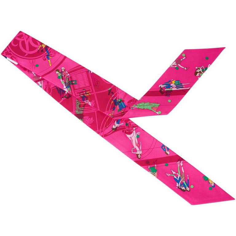 Hermes Twilly Ex-Libris Les Parisiennes Rose Indien / Vert / Bleu Set of 2 For Sale at 1stDibs ...