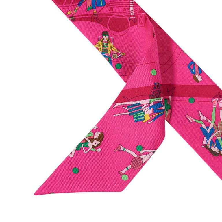 Hermes Twilly Ex-Libris Les Parisiennes Rose Indien / Vert / Bleu Set of 2 For Sale at 1stDibs ...