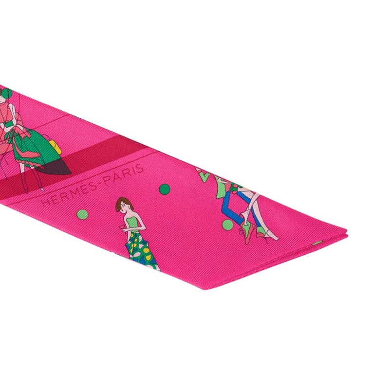 Hermes Twilly Ex-Libris Les Parisiennes Rose Indien / Vert / Bleu Set of 2 For Sale at 1stDibs ...