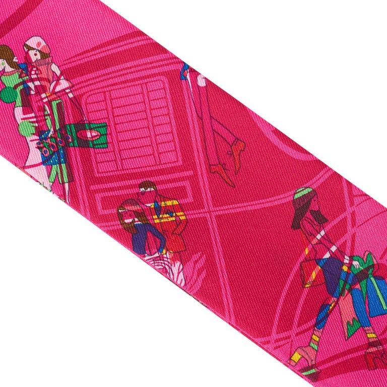 Hermes Twilly Ex-Libris Les Parisiennes Rose Indien / Vert / Bleu Set of 2 For Sale at 1stDibs ...