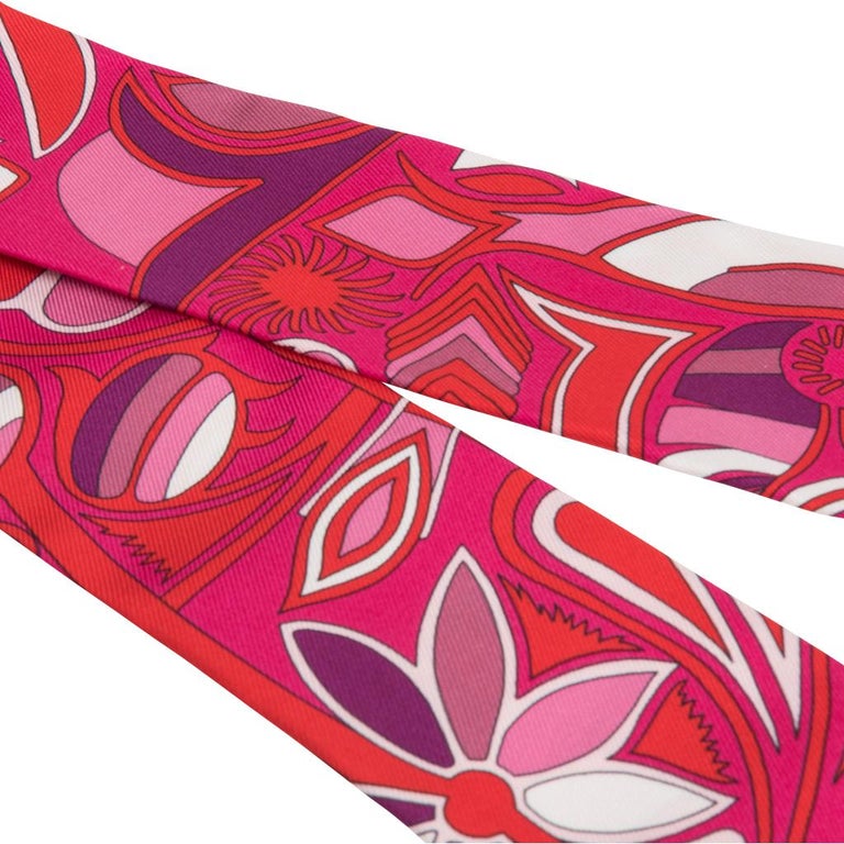 Hermes Twilly Folklore Fuchsia Rouge Rose Set of 2 New at 1stDibs