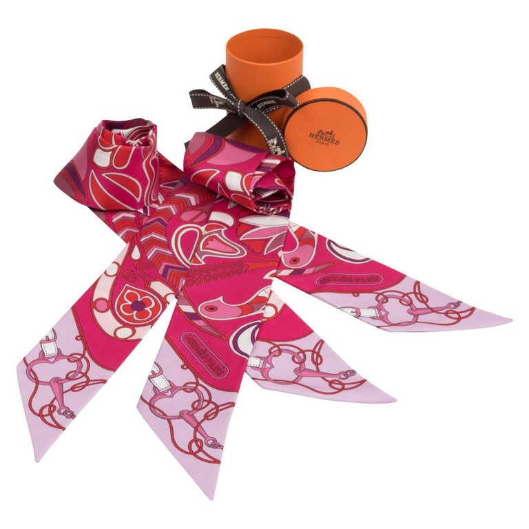 Hermes Twilly Folklore Fuchsia Rouge Rose Set of 2 New at 1stDibs
