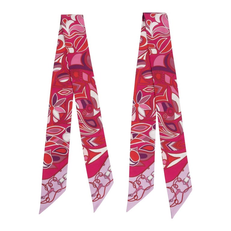 Hermes Twilly Folklore Fuchsia Rouge Rose Set of 2 New at 1stDibs