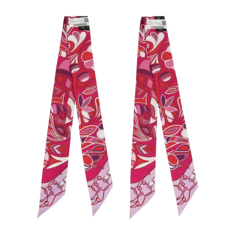 Hermes Twilly Folklore Fuchsia Rouge Rose Set of 2 New at 1stDibs