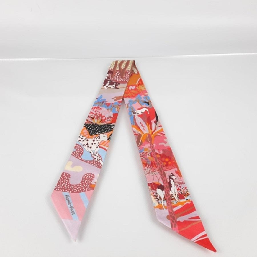 Hermes Twilly In Freedom! Pink/Blue/Red Silk For Sale at 1stDibs