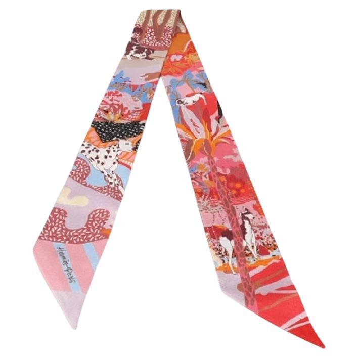 Hermes Twilly In Freedom! Pink/Blue/Red Silk For Sale at 1stDibs