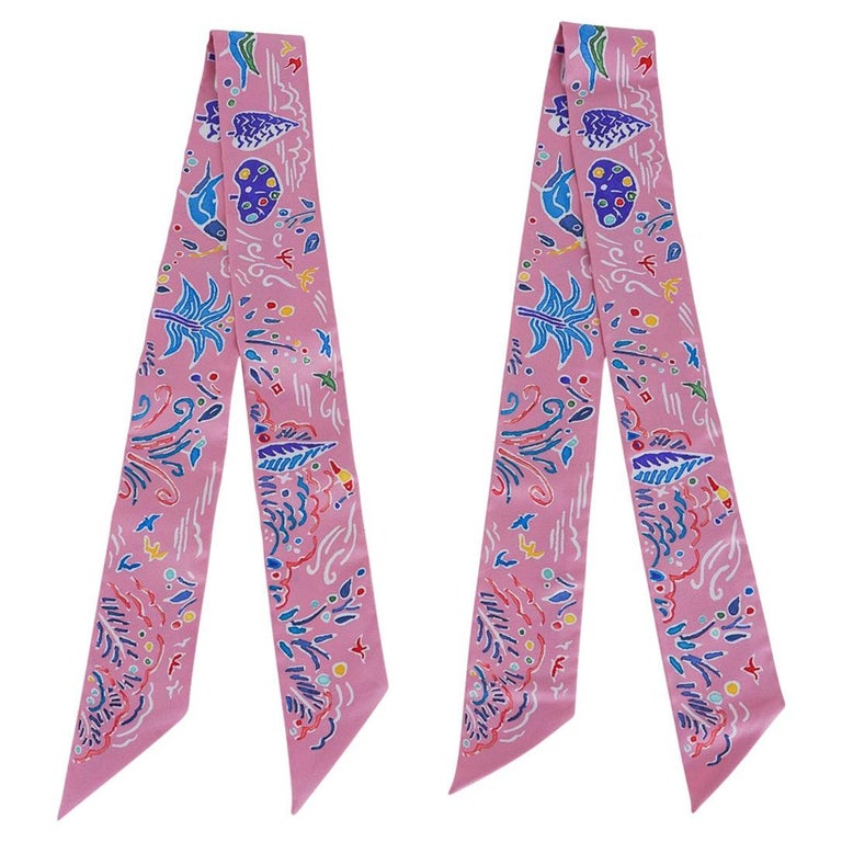Hermes Twilly Isola di Primavera Rose / Bleu / Multicolore Silk Scarf ...