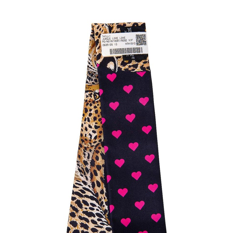 Hermes Twilly Jungle Love Love Noir / Vert / Rose Vif Set of 2 New w ...