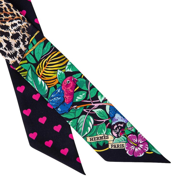 Hermes Twilly Jungle Love Love Noir / Vert / Rose Vif Set of 2 New w ...