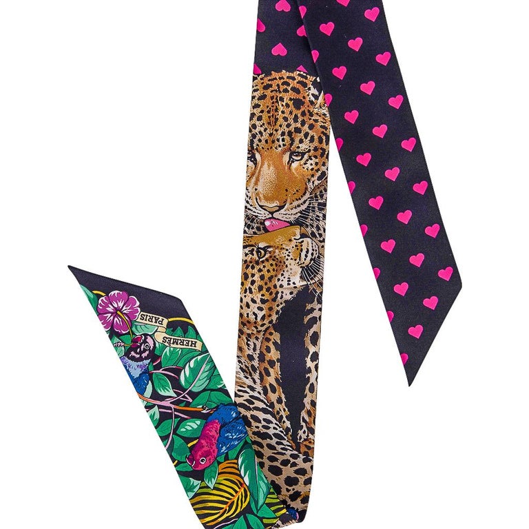 Hermes Twilly Jungle Love Love Noir / Vert / Rose Vif Set of 2 New w ...