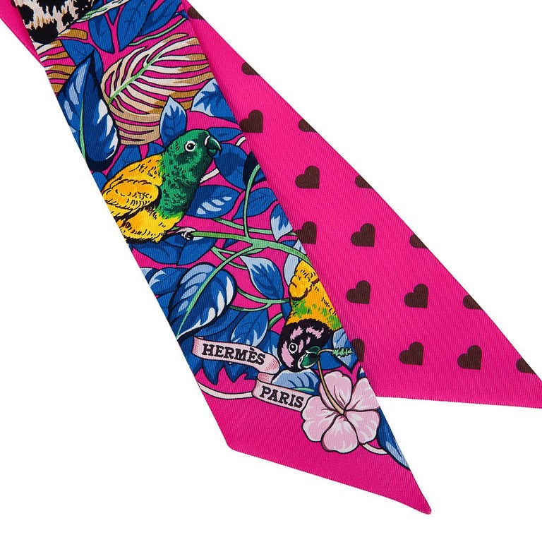 Hermes Twilly Jungle Love Love Rose Vif / Blue Roy New w/ Box For Sale ...