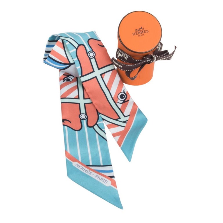 Hermes Twilly Quadrige Bayadere Aqua Vieux Rose Blue Jean Set of 2 at ...