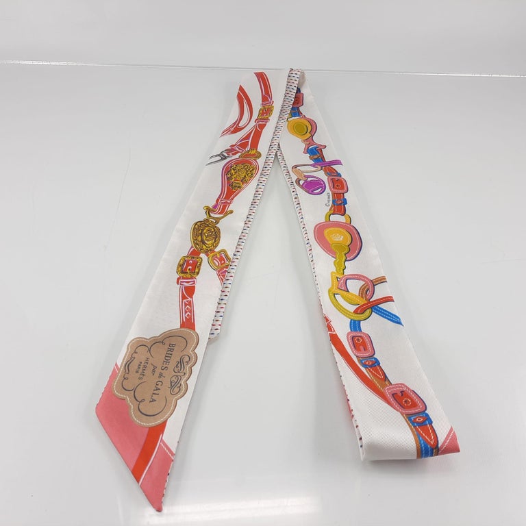 Hermes Twilly Twins Pointillé Brides de Gala Appliqué Piqué White, Rose, Blue For Sale at 1stDibs