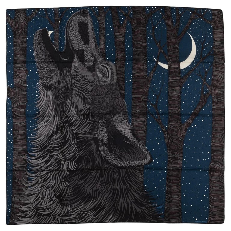 Hermès Unisex Blue Wolf Cashmere Scarf For Sale at 1stDibs