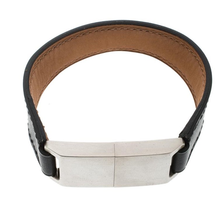Hermes USB Flash Drive Black Leather Silver Tone Bracelet at 1stDibs