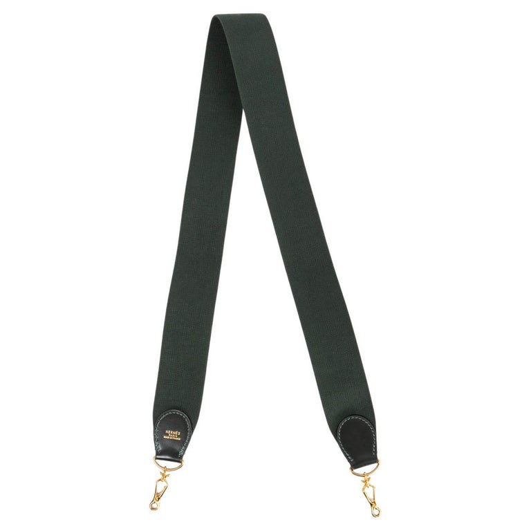 HERMES Vert Fonce Box leather and canvas SANGLE KELLY 50mm Bag Strap at ...