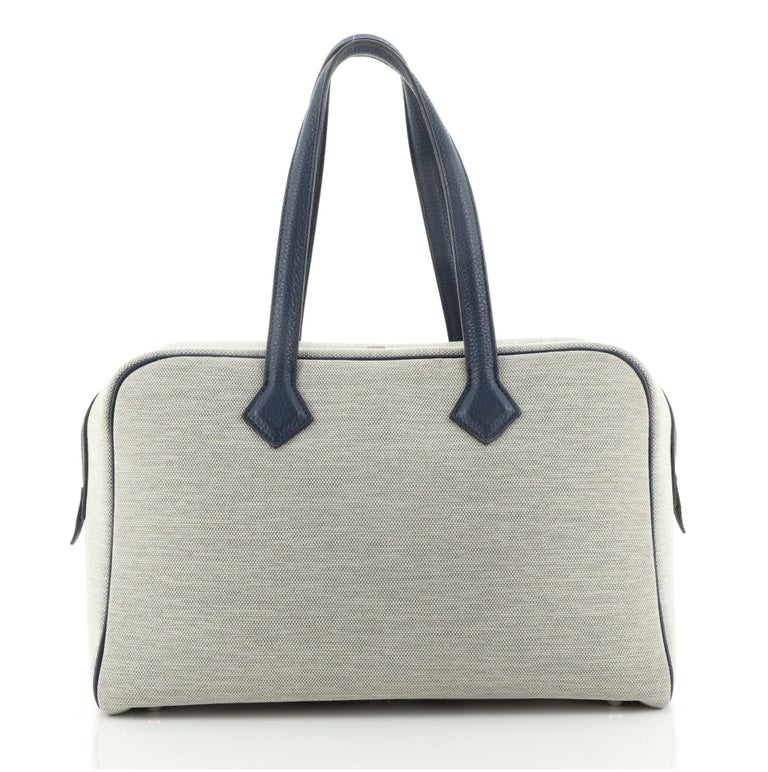 Hermes Victoria II Bag Toile with Leather 35 Neutral at 1stDibs
