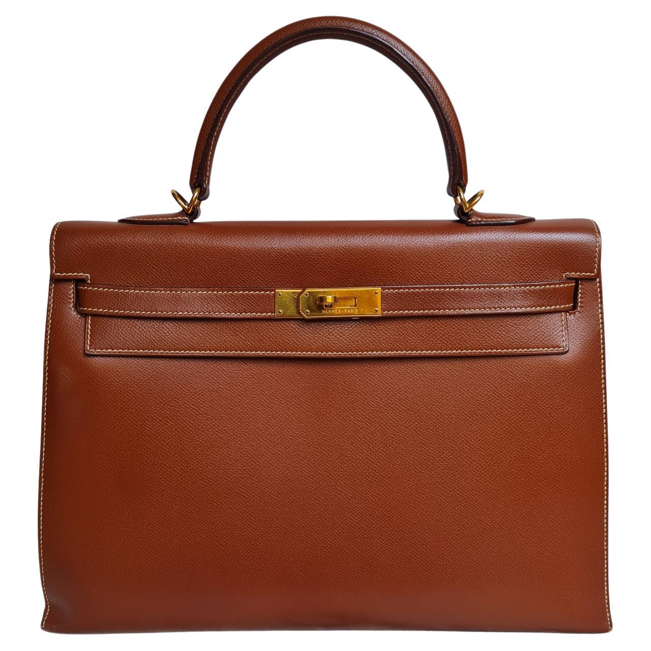 Hermes Vintage 2003 Kelly 35 Lisse Leather Noisette GHW Bag For Sale at ...