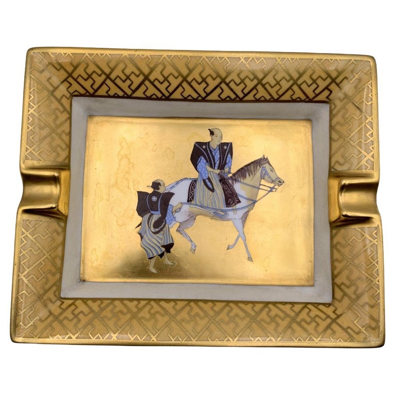 Hermes Vintage 24 Carat Gold Samurai and Horse Rectangular Ashtray For ...