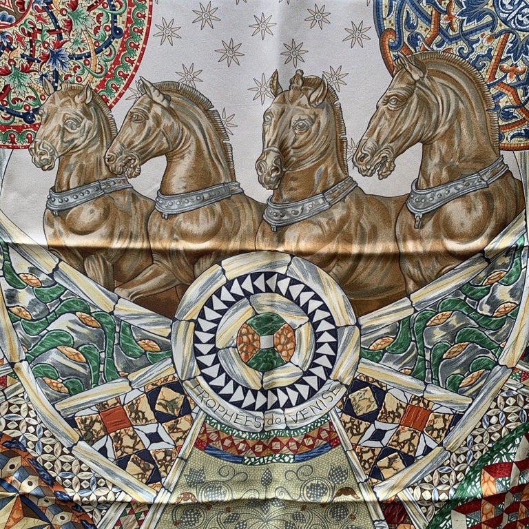 Hermes Vintage Blue Silk Scarf Trophees de Venise 2002 Julie Abadie For ...