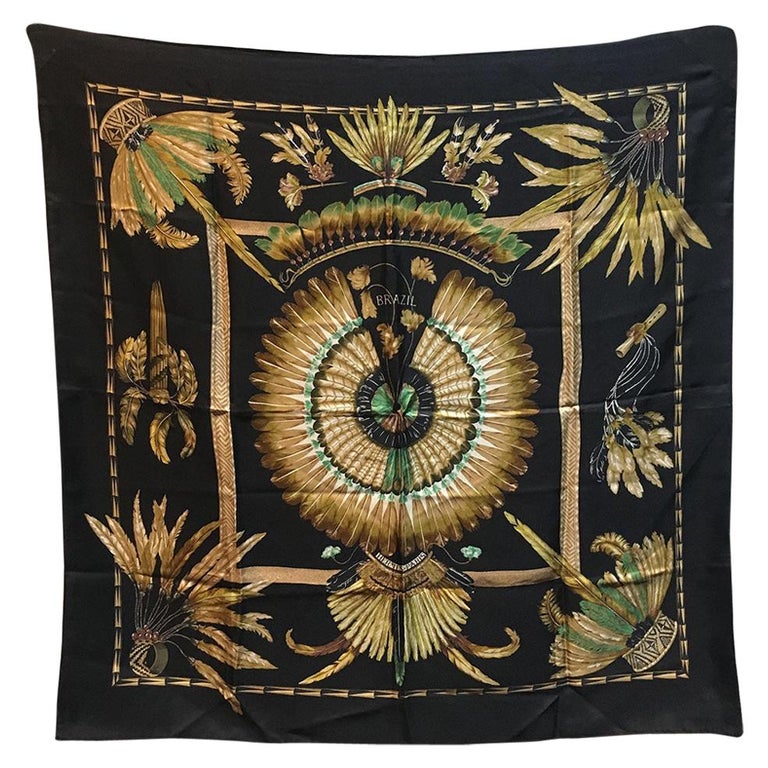 Hermes Vintage Brazil Silk Scarf in Black c1980s at 1stDibs