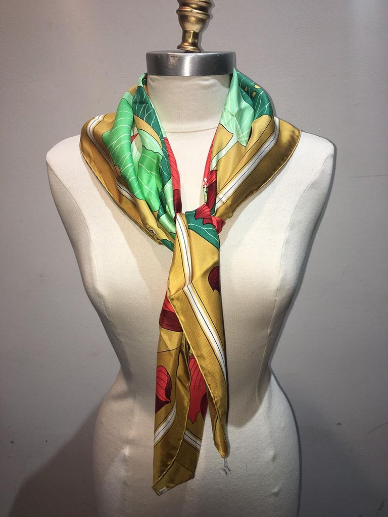 Hermes Vintage Fleurs de Lotus Silk Scarf in Gold c1970s For Sale at ...