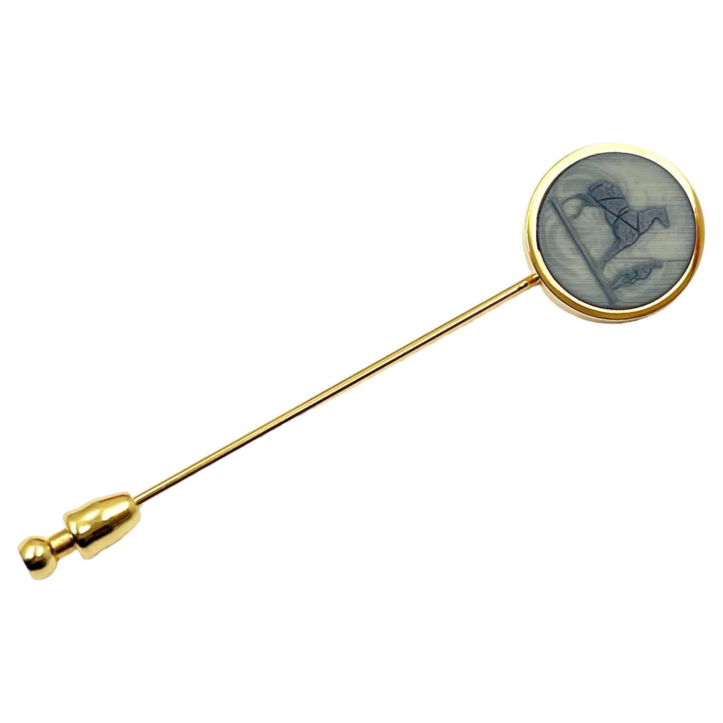 Hermes Vintage Gold Plated Horse Button Pin For Sale at 1stDibs