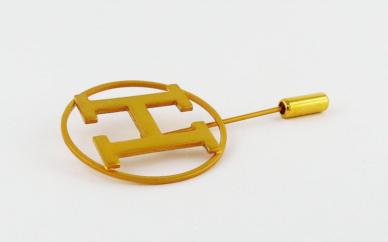 Hermes Vintage Gold Toned H Lapel Pin Brooch at 1stDibs | hermes lapel ...