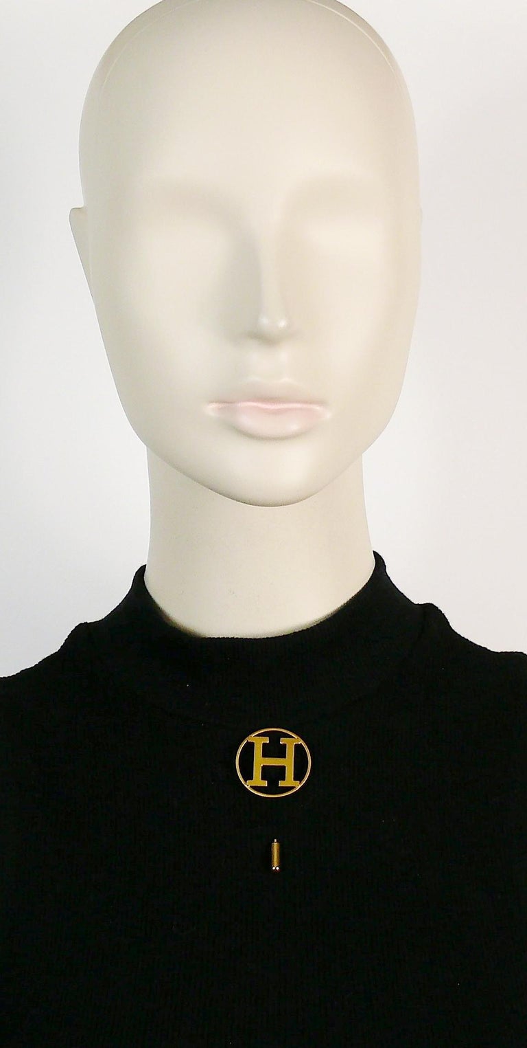 Hermes Vintage Gold Toned H Lapel Pin Brooch at 1stDibs