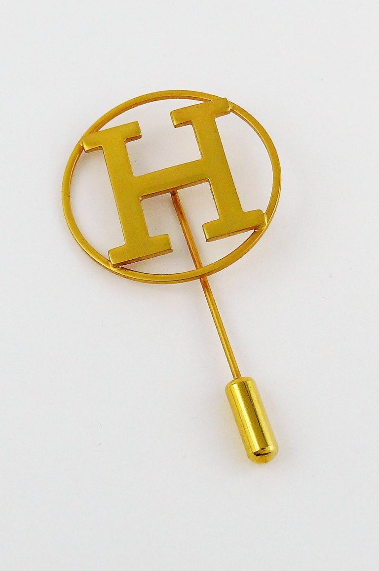 Hermes Vintage Gold Toned H Lapel Pin Brooch at 1stDibs | hermes lapel ...