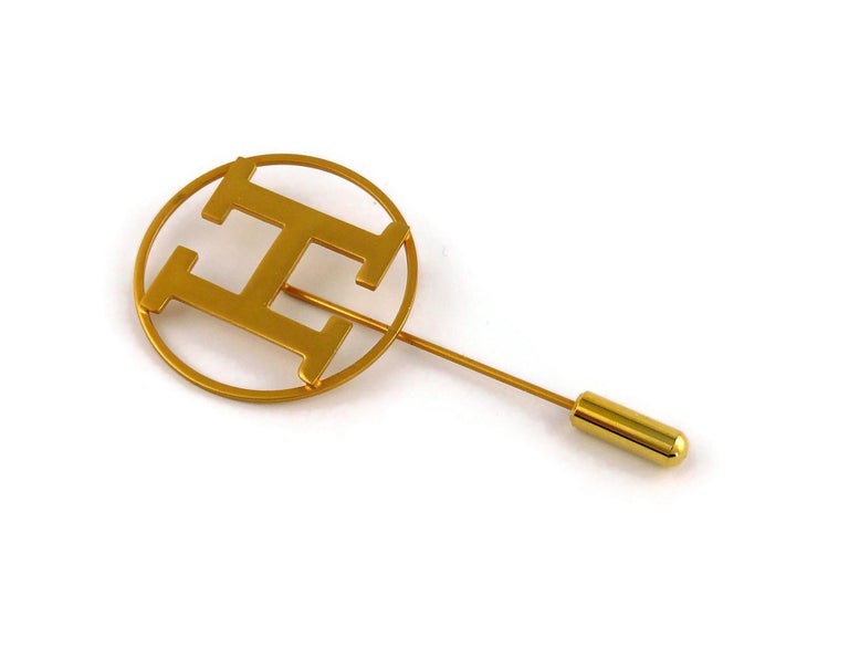 Hermes Vintage Gold Toned H Lapel Pin Brooch at 1stDibs | hermes lapel ...