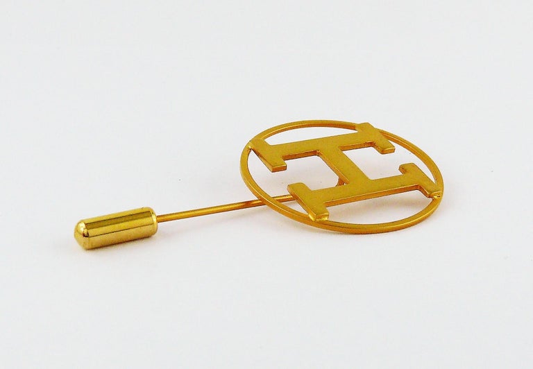 Hermes Vintage Gold Toned H Lapel Pin Brooch at 1stDibs | hermes lapel ...