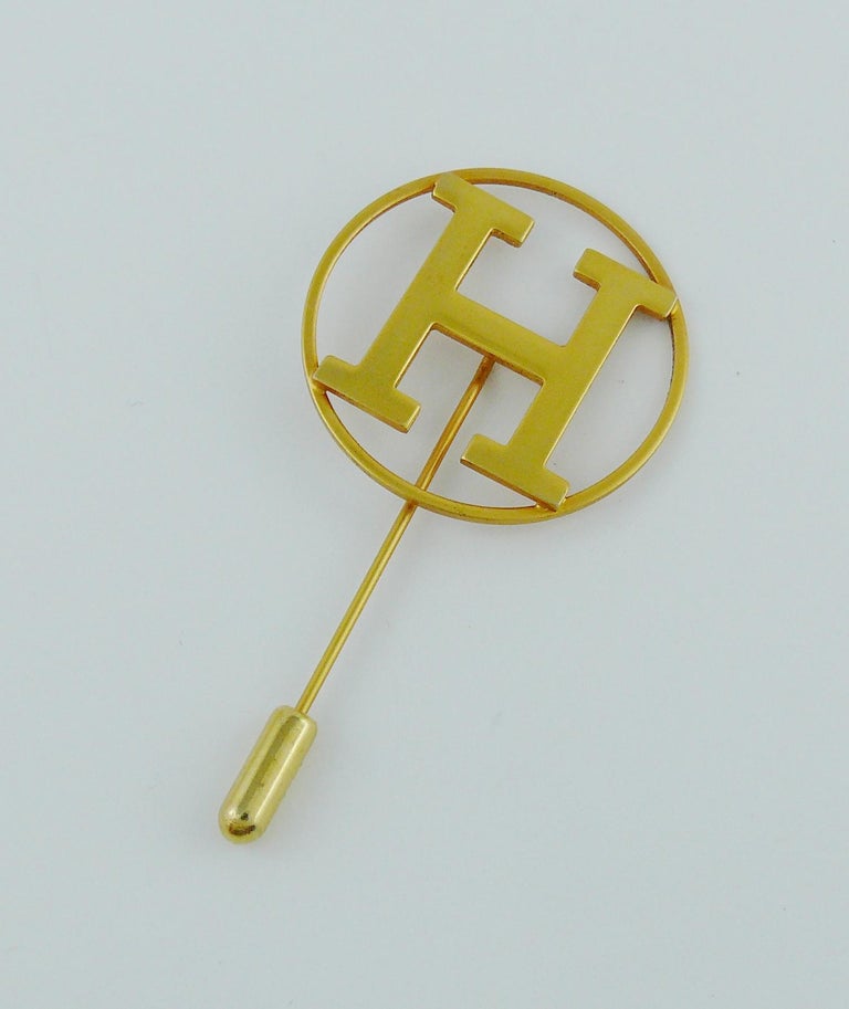 Hermes Vintage Gold Toned H Lapel Pin Brooch at 1stDibs | hermes lapel pin