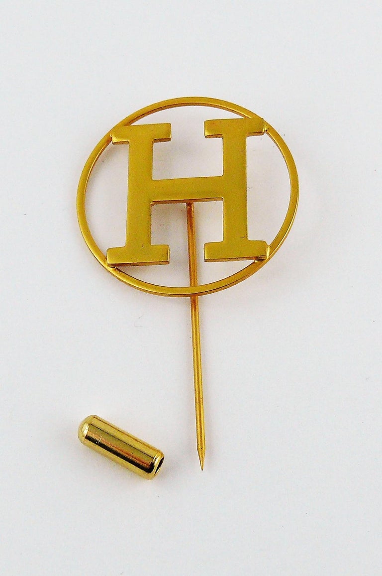 Hermes Vintage Gold Toned H Lapel Pin Brooch at 1stDibs | hermes lapel ...