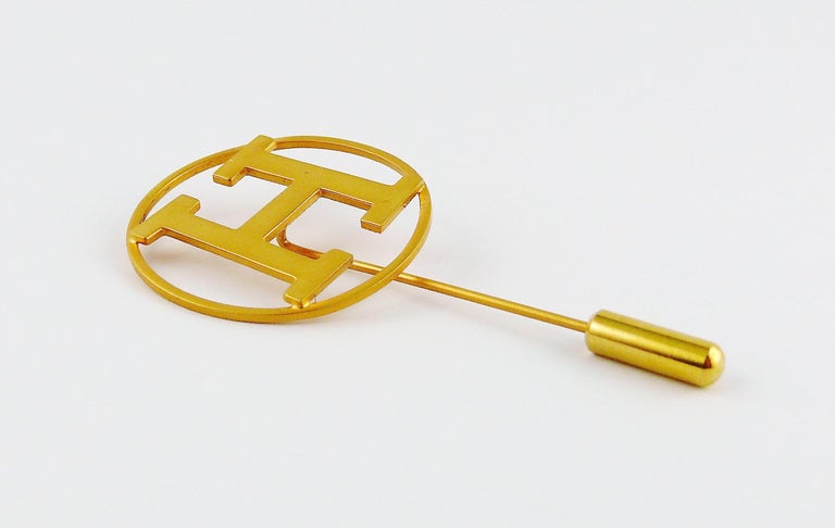 Hermes Vintage Gold Toned H Lapel Pin Brooch at 1stDibs